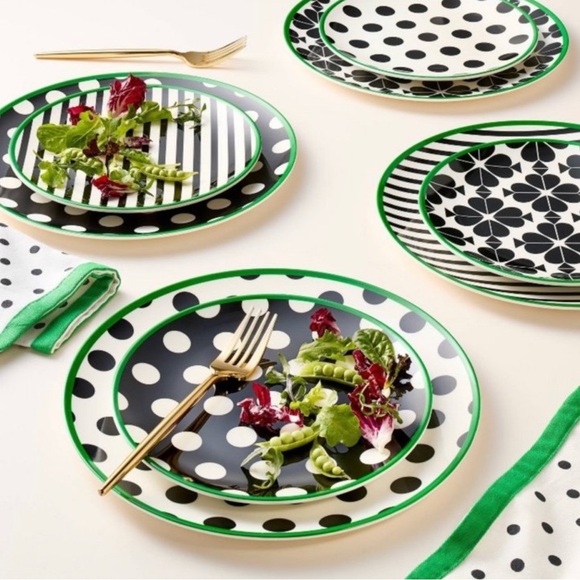 kate spade | Dining | 4pc Melamine Dinner Plate Set Blackcreamgreen ...